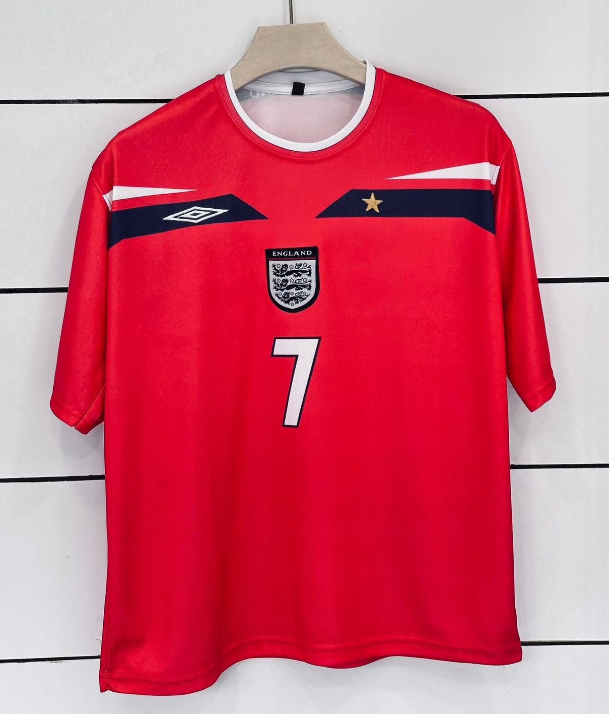 England 2008 Away-Retro-Beckham -Five Sleeve-Embroidery -AM RETRO STORE